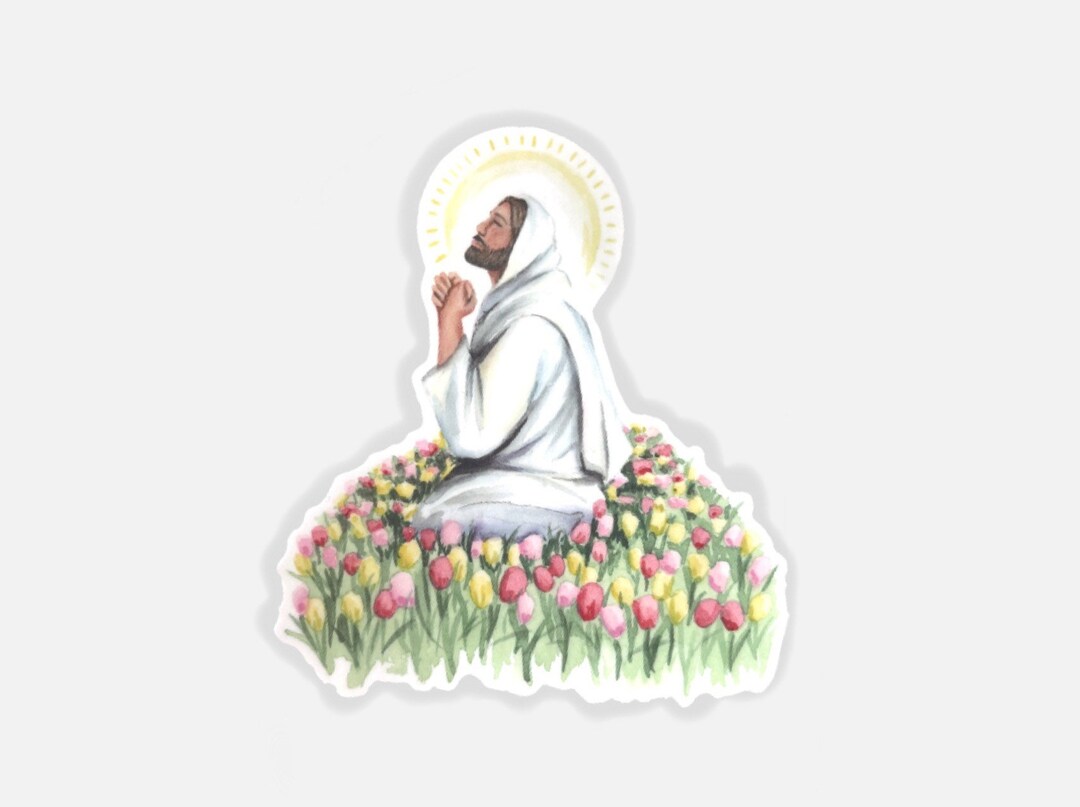 Jesus Christ Praying Sticker, Vinyl Jesus Sticker, Jesus in Flowers ...