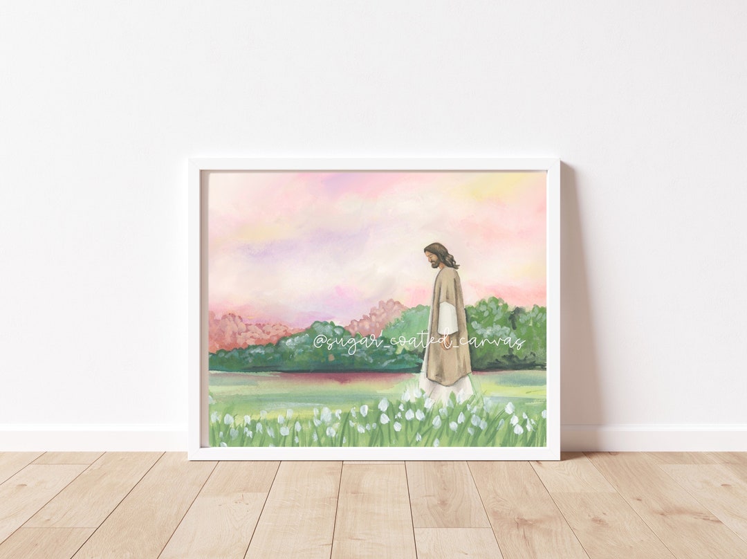 Jesus Christ Art Print | Pink Jesus Painting | Spring Easter Print ...