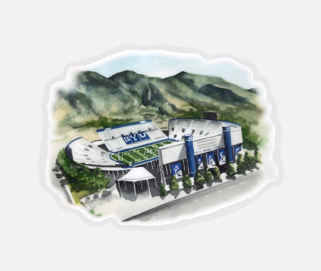 BYU Football Stadium Watercolor Vinyl Sticker, Brigham Young University ...