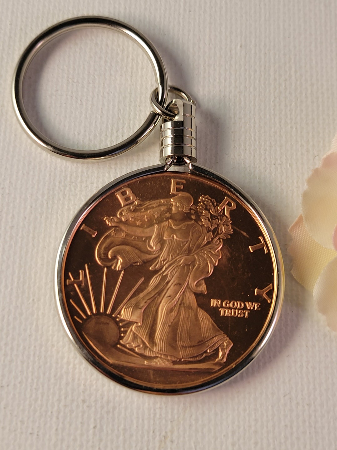 Liberty Dollar .999 Copper Coin Key Chain, His and Hers, Wedding Gift ...