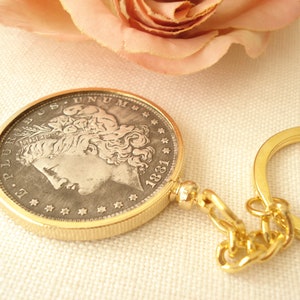 Morgan Dollar 1881 Silver Coin Key Chain, His and Hers, Wedding Gift ...