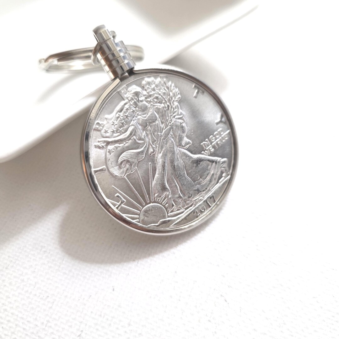 Eagle Liberty Dollar Silver Coin Key Chain, His and Hers, Wedding Gift ...