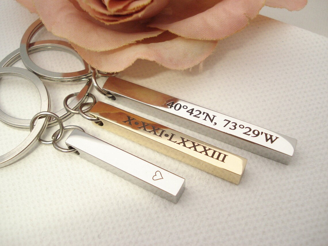 Personalized Key Chain...stainless Steel W/ Gold Plated Bar, Custom ...