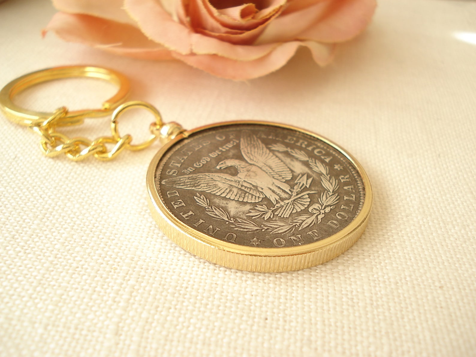 Morgan Dollar 1881 Silver Coin Key Chain, His and Hers, Wedding Gift ...