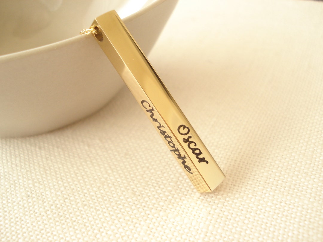 Personalized Vertical Gold Bar Necklace...3d Bar Custom - Etsy