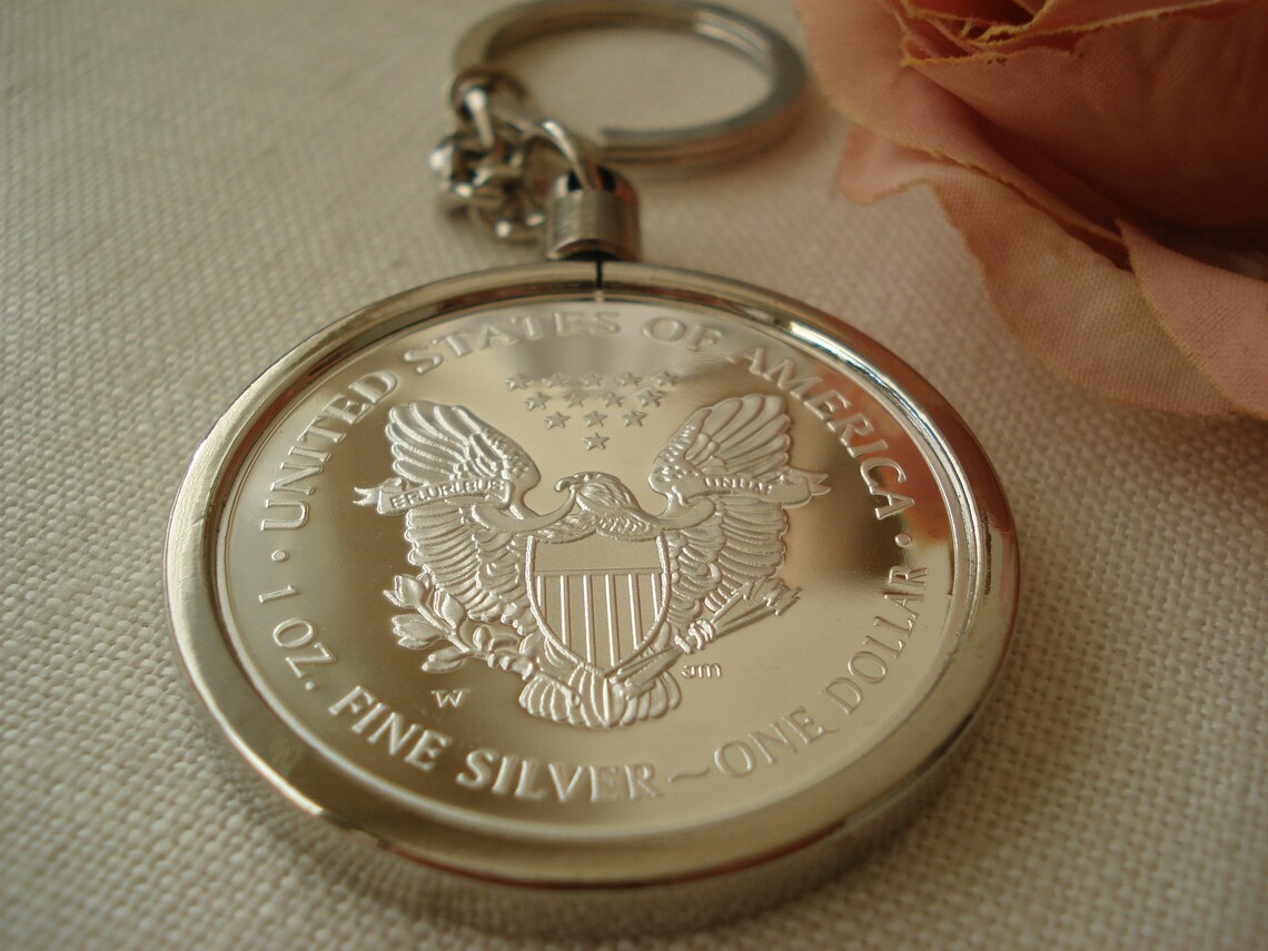 Eagle Liberty Dollar Silver Coin Key Chain, His and Hers, Wedding Gift ...