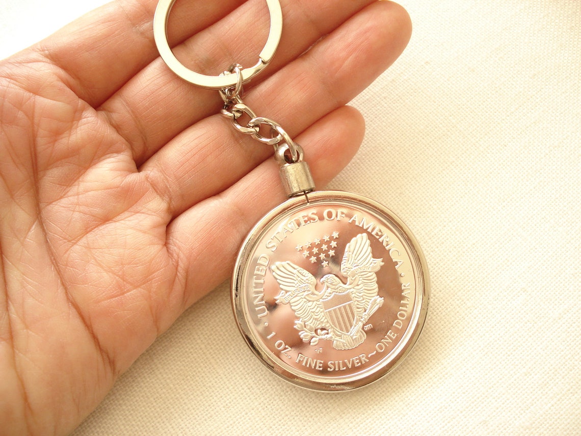 Eagle Liberty Dollar Silver Coin Key Chain, His and Hers, Wedding Gift ...