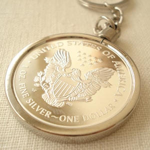 Eagle Liberty Dollar Silver Coin Key Chain, His and Hers, Wedding Gift ...