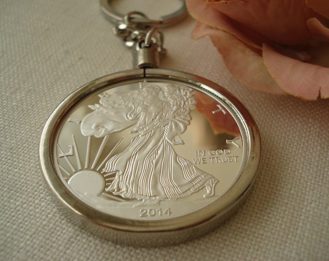 Eagle Liberty Dollar Silver Coin Key Chain, His and Hers, Wedding Gift ...