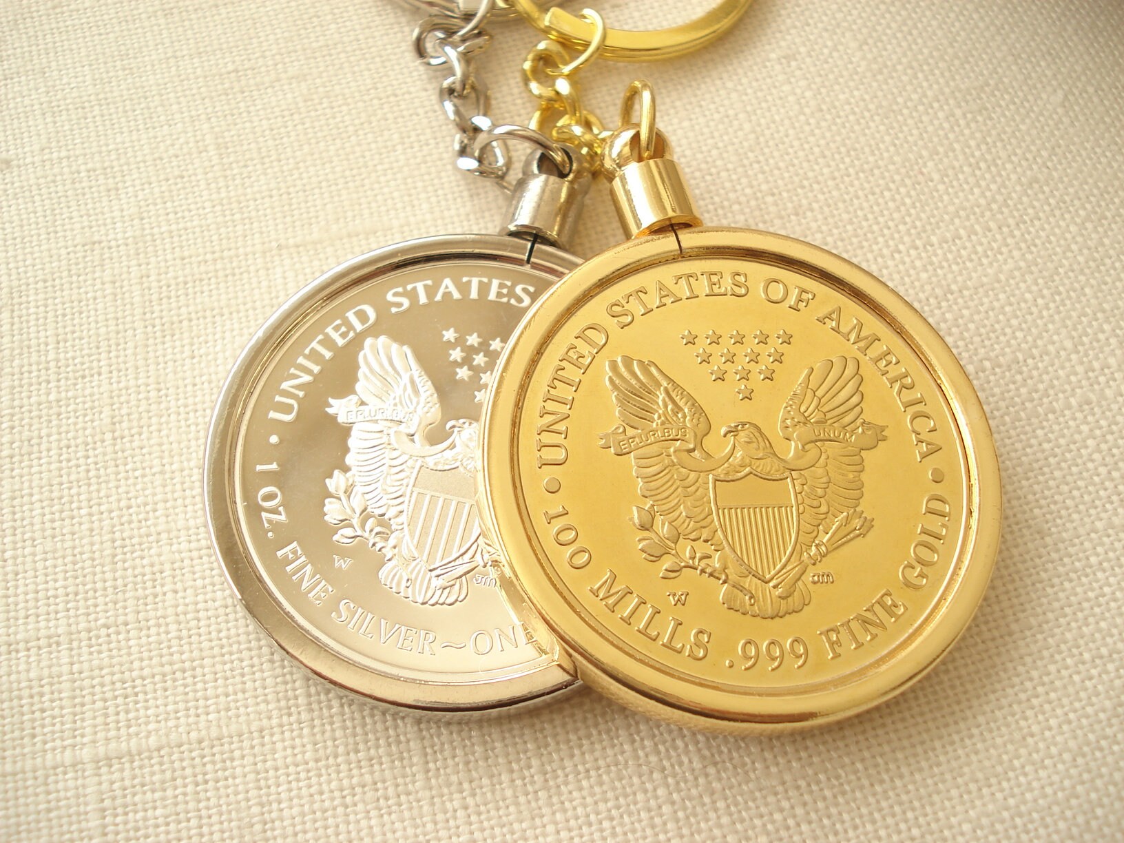 Eagle Liberty Dollar Silver Coin Key Chain, His and Hers, Wedding Gift ...