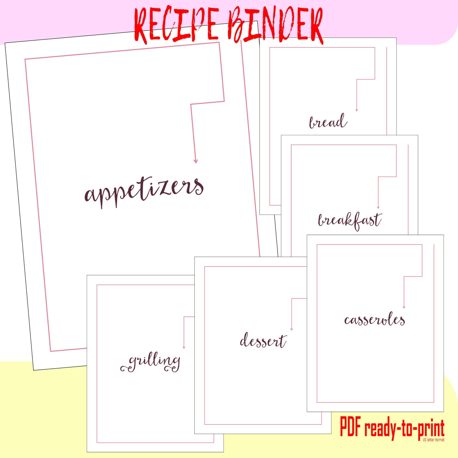 Recipe Binder PRINTABLE, Recipe Cards, Recipe Pages, Planner Inserts ...