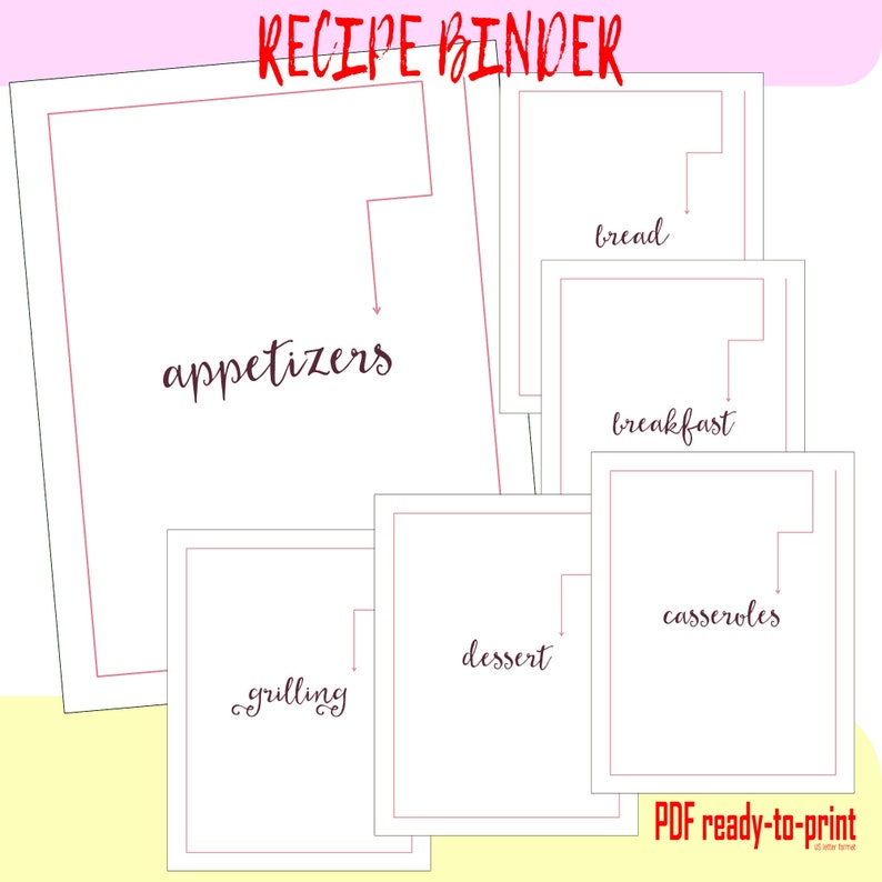 Recipe Binder PRINTABLE, Recipe Cards, Recipe Pages, Planner Inserts ...