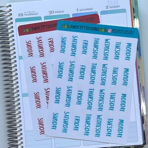 Sheet of Days of the Week Planner Stickers (choose Your Color) - Etsy