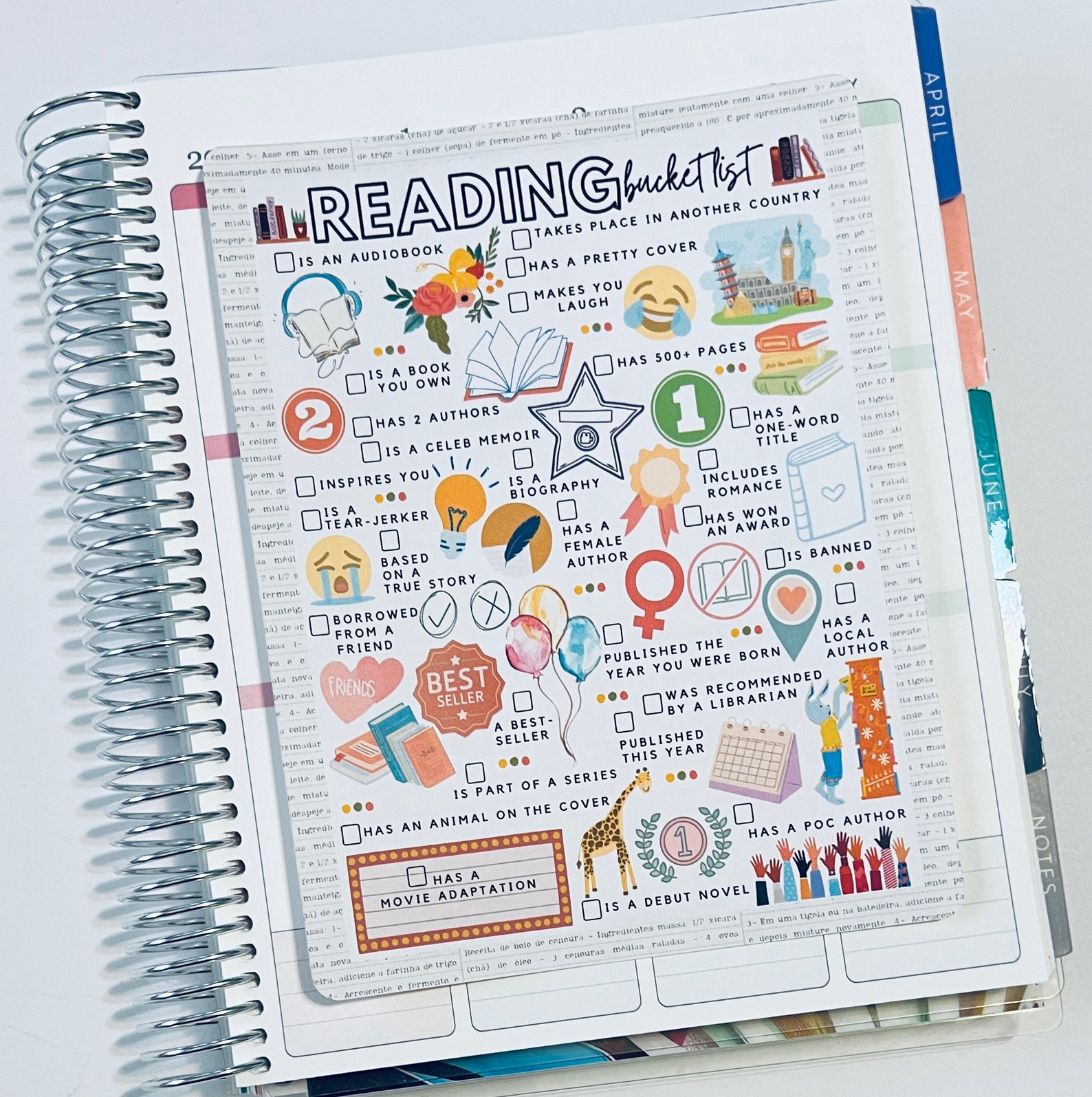 Full Page Reading Bucket List Planner Sticker - Etsy