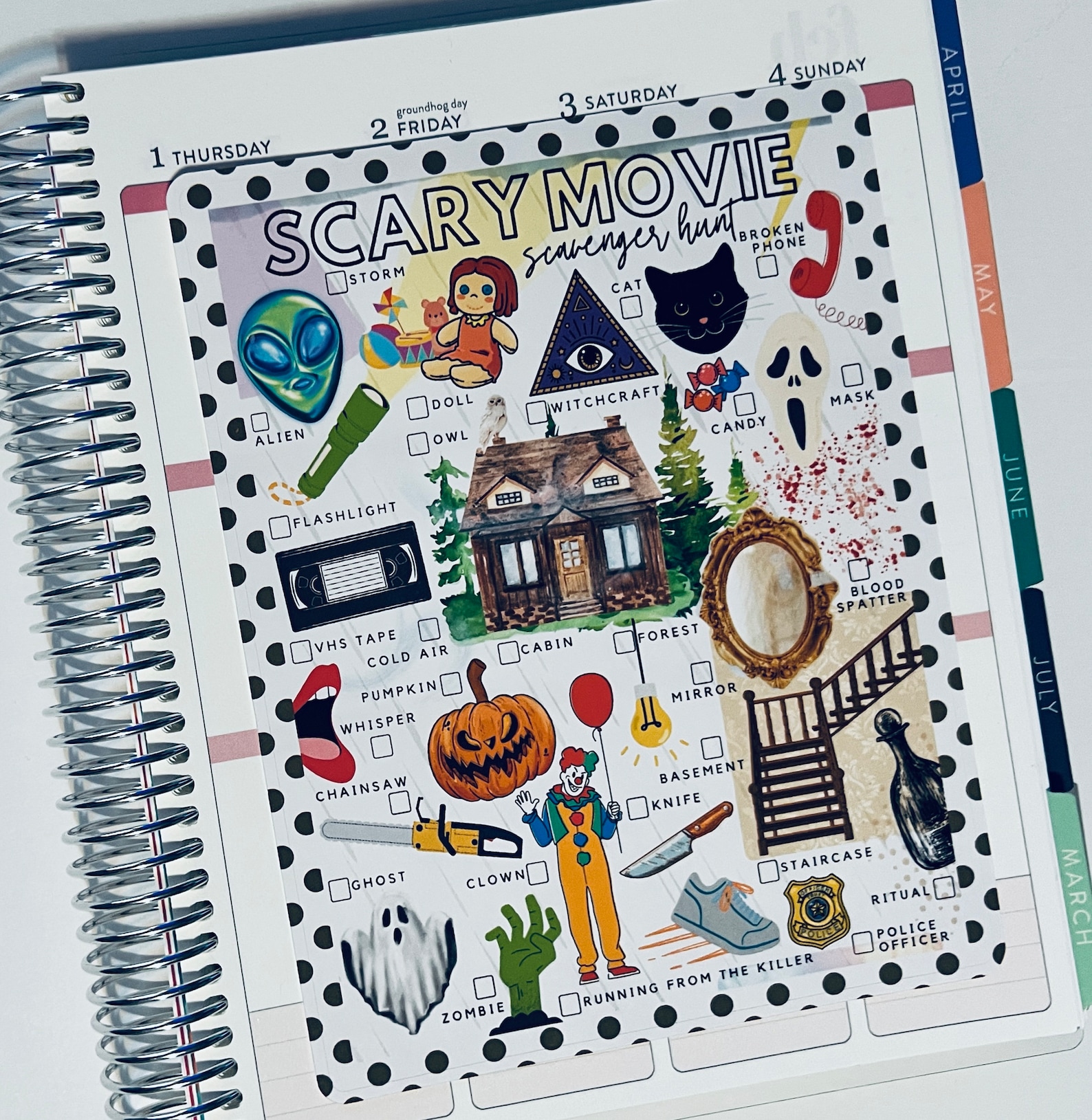 Full Page Scary Movie Bucketlist Planner Sticker - Etsy