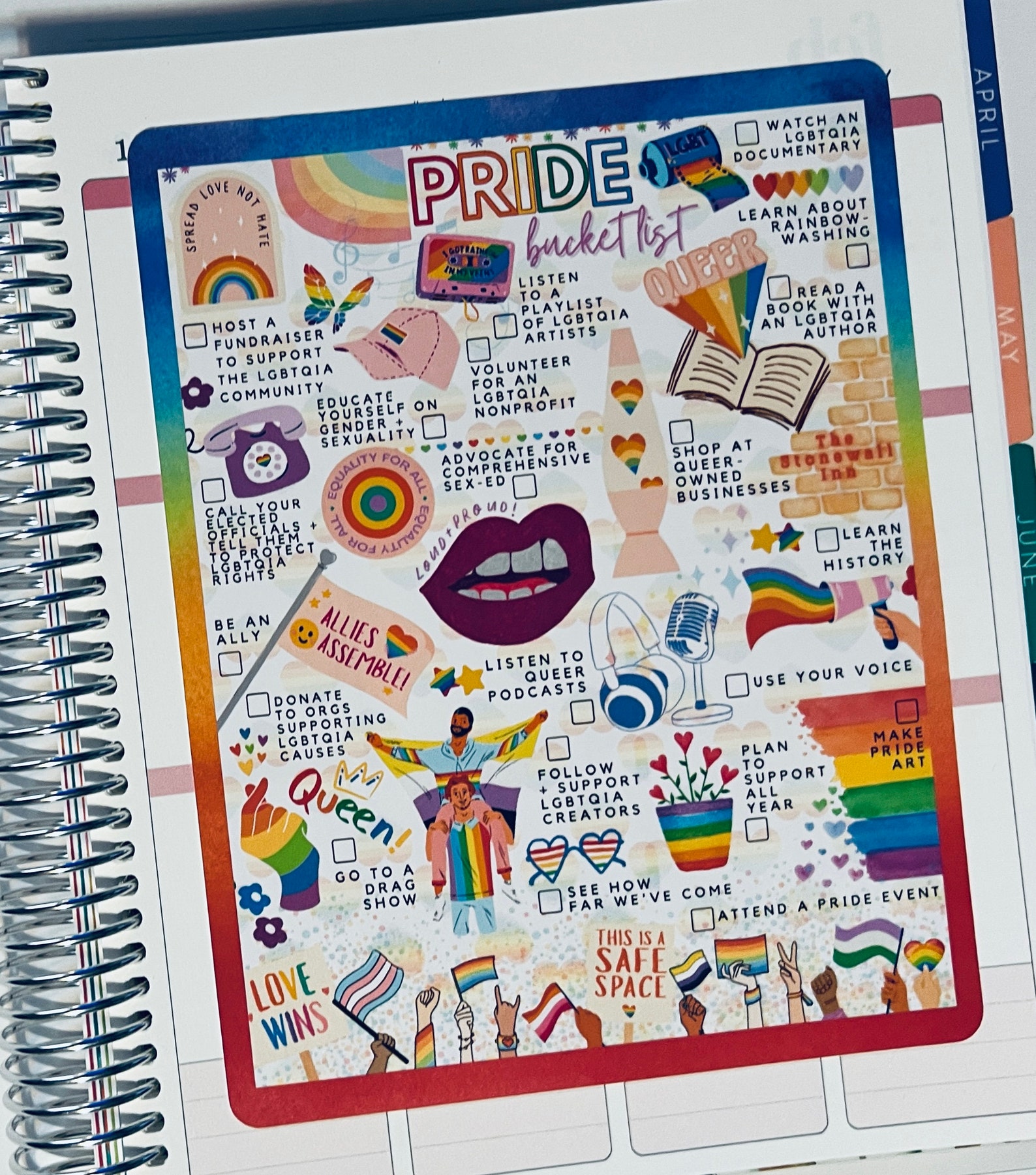 Full Page Pride Bucket List Planner Sticker - Etsy