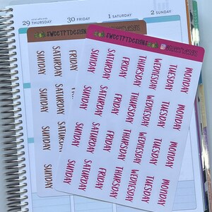 Sheet of Days of the Week Planner Stickers (choose Your Color) - Etsy
