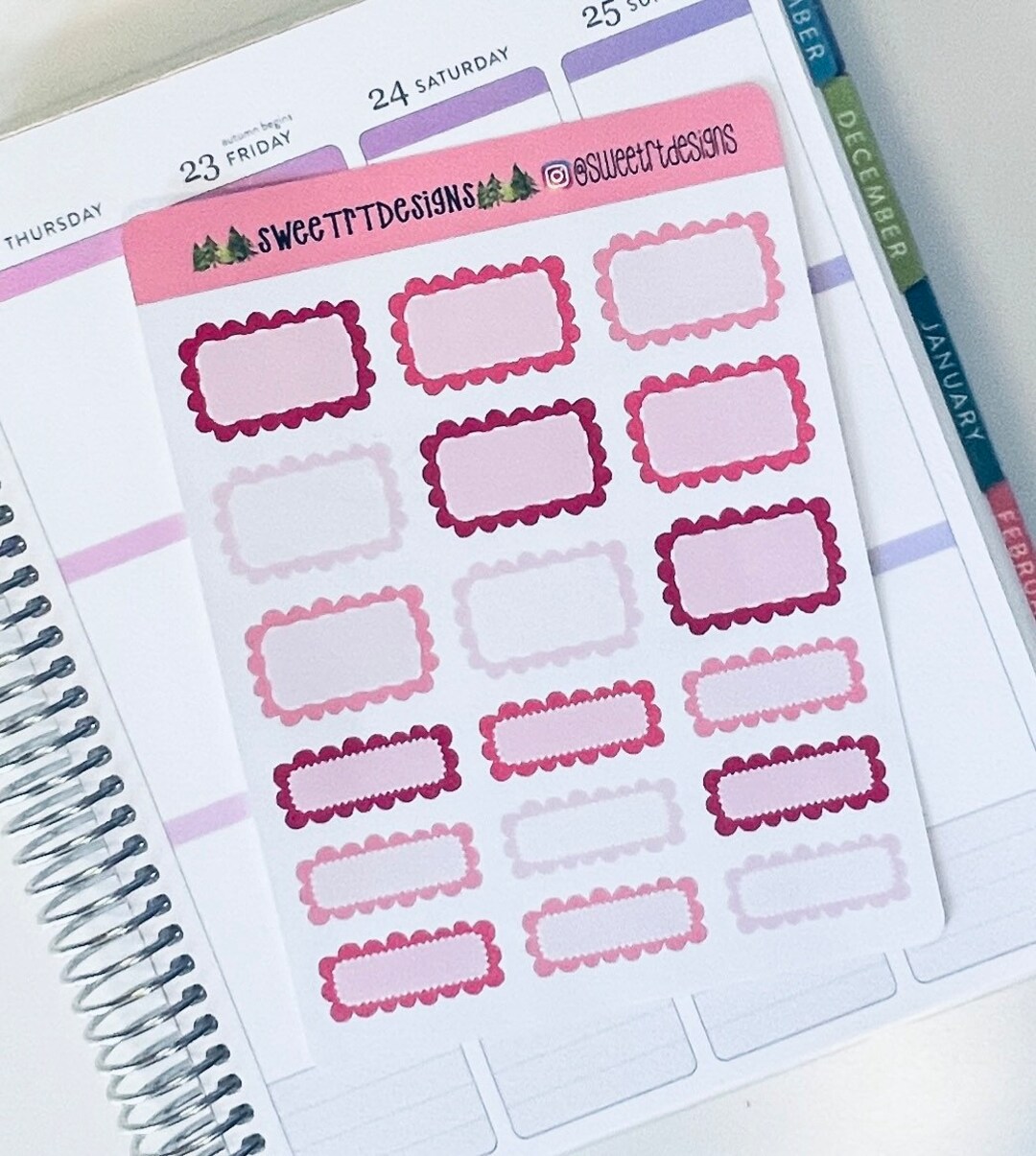 Pink Scallop Half and Skinny Boxes Stickers - Etsy