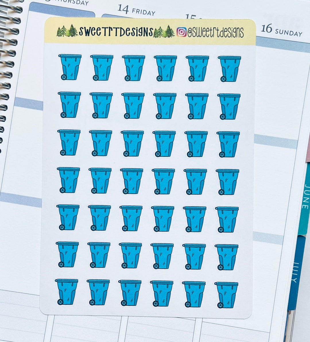 Blue Trash Can Planner Stickers - Etsy