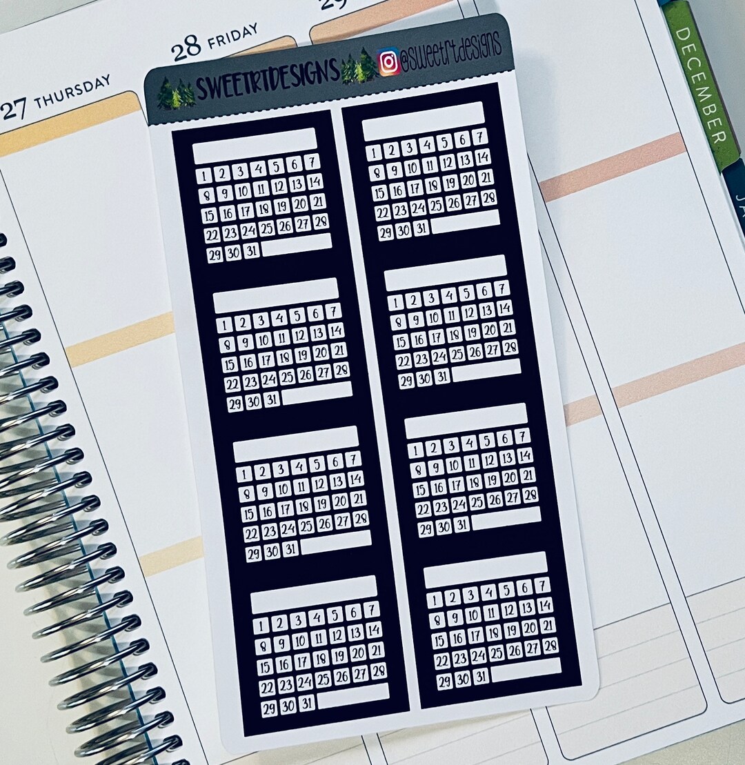 Black Monthly Habit Tracking Stickers - Etsy