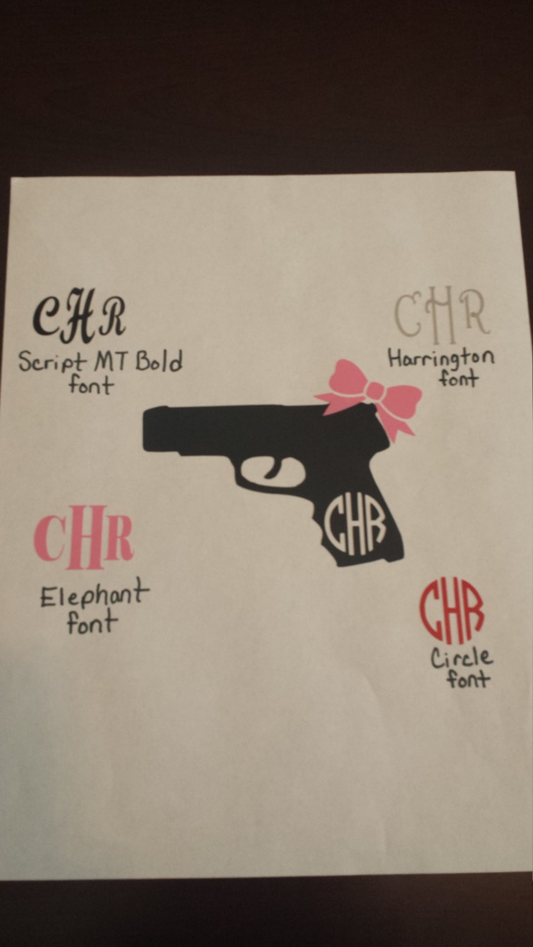 Gun Decal With Monogram and Bow - Etsy