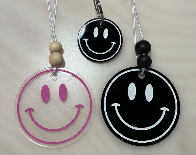 Smiley Face Car Charms, Rear View Mirror Car Charms, Key Chains, Smiley ...