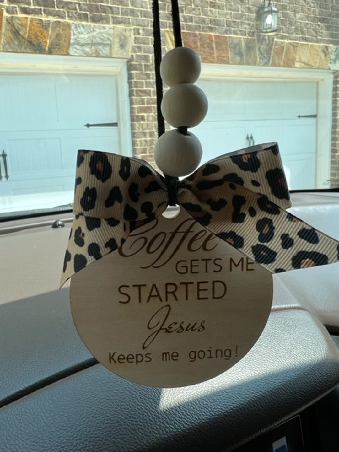Coffee Car Charm, Coffee Gets Me Started Jesus Keeps Me Going ...