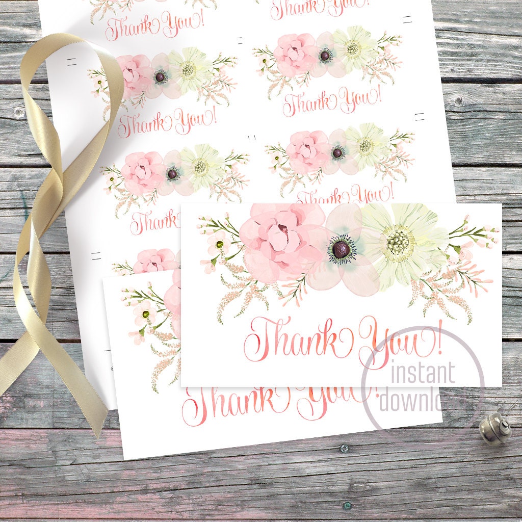 Floral Thank You Small Card. Boho Pastel Watercolor. Instant Download ...