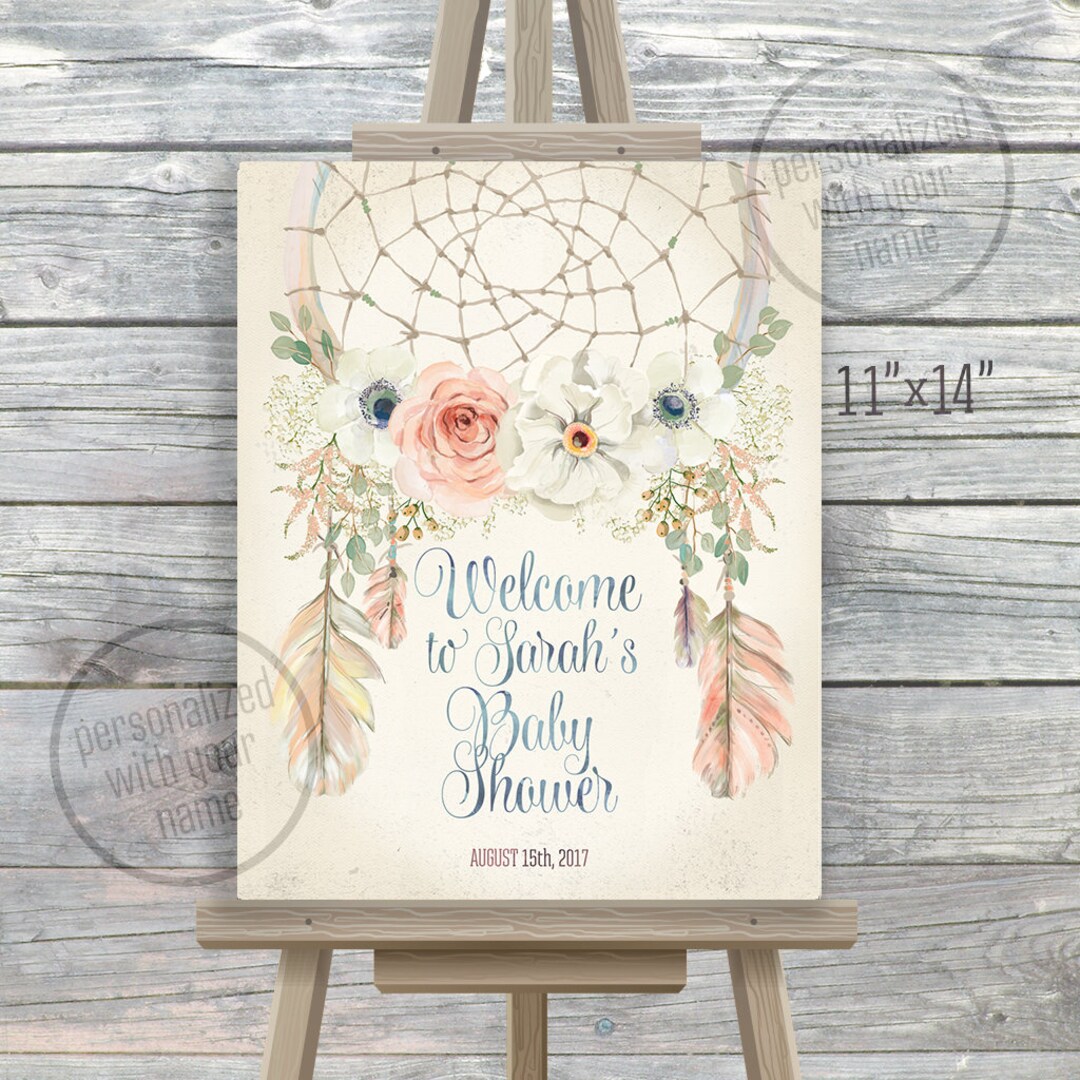Welcome Sign Dreamcatcher Baby Shower Watercolor Tribal Boho Rustic ...