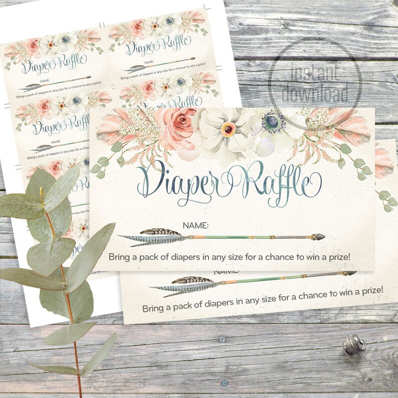 Floral Diaper Raffle Tickets Arrow Heart Watercolor INSTANT - Etsy