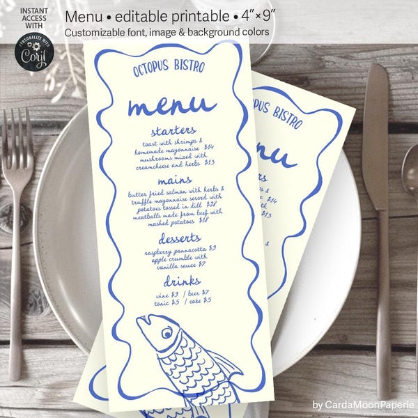 Water Inspired Menu Card - Etsy