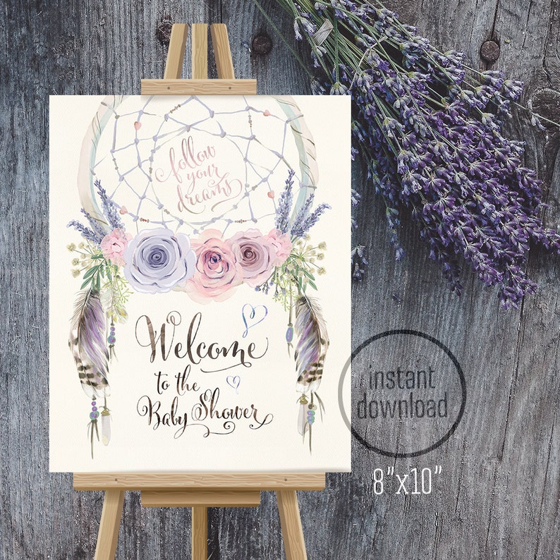 Welcome Sign Dreamcatcher Baby Shower Watercolor Tribal Boho | Etsy