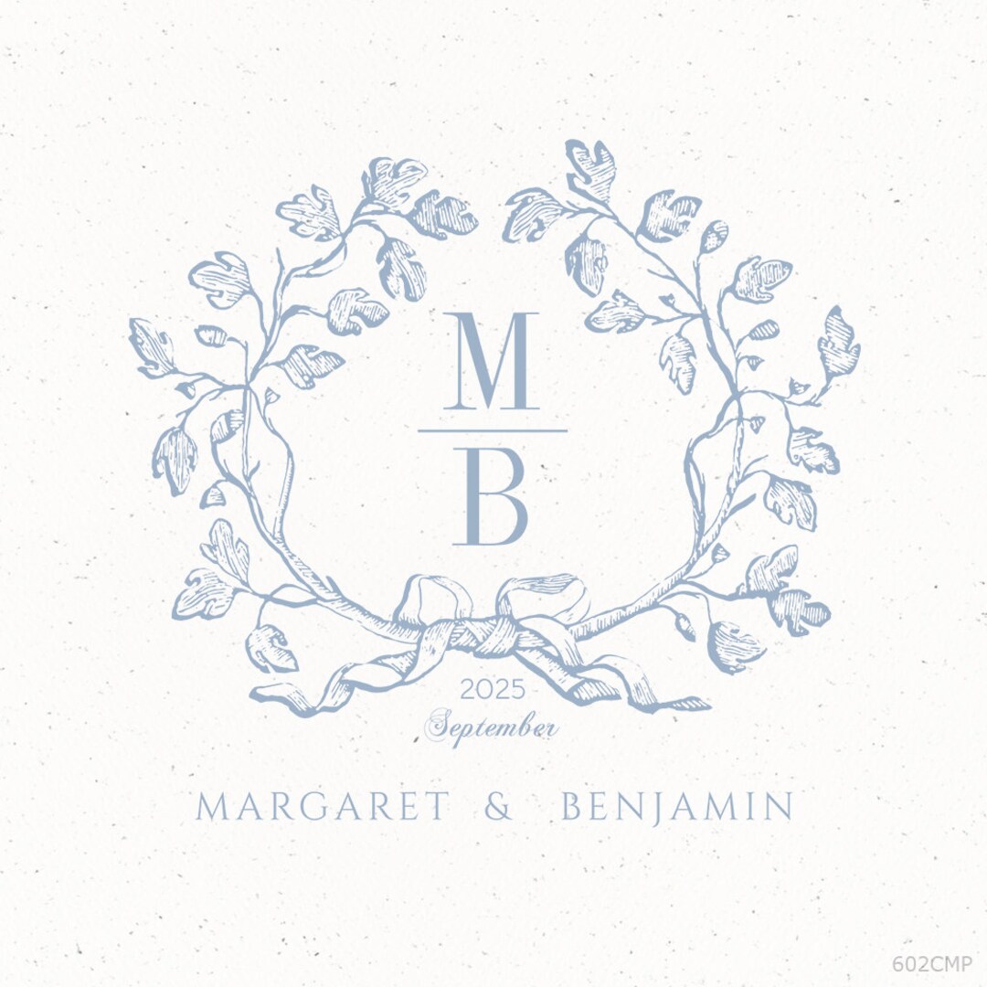 Wedding Crest Monogram. Personalized. Wedding Logo. Vintage Foliage Antique Floral Classic ...