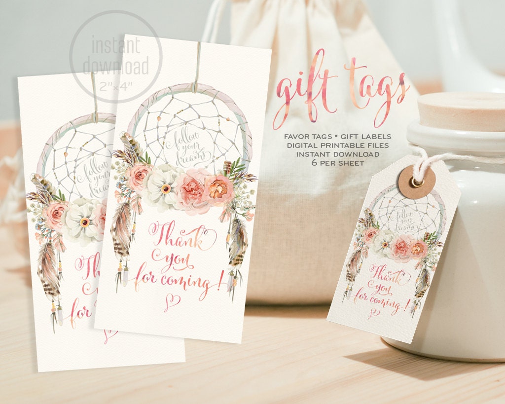 Dreamcatcher favor gift tag boho watercolor. DIGITAL files. | Etsy