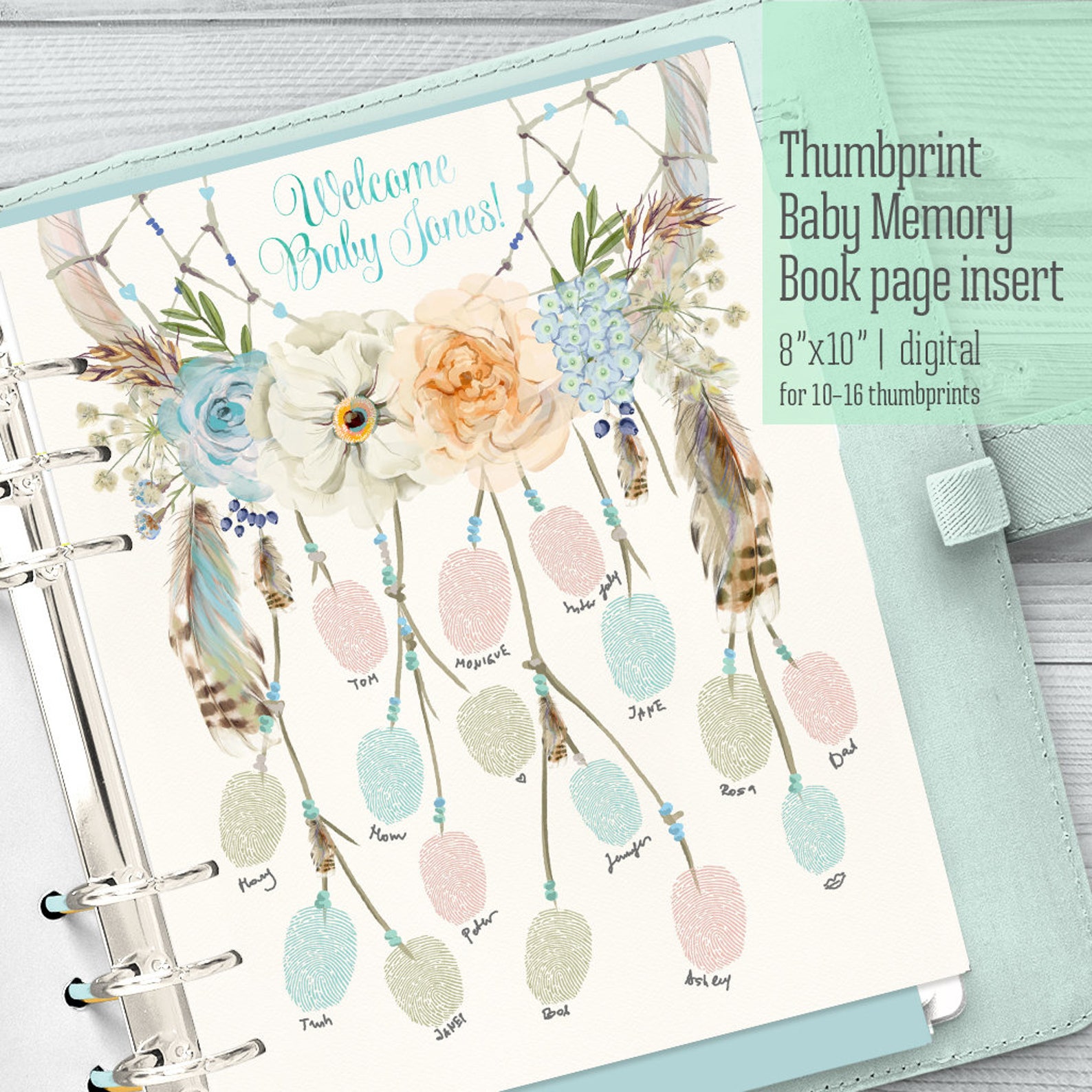 Baby Memory Book 1st Year Dreamcatcher Thumbprint Page Insert - Etsy