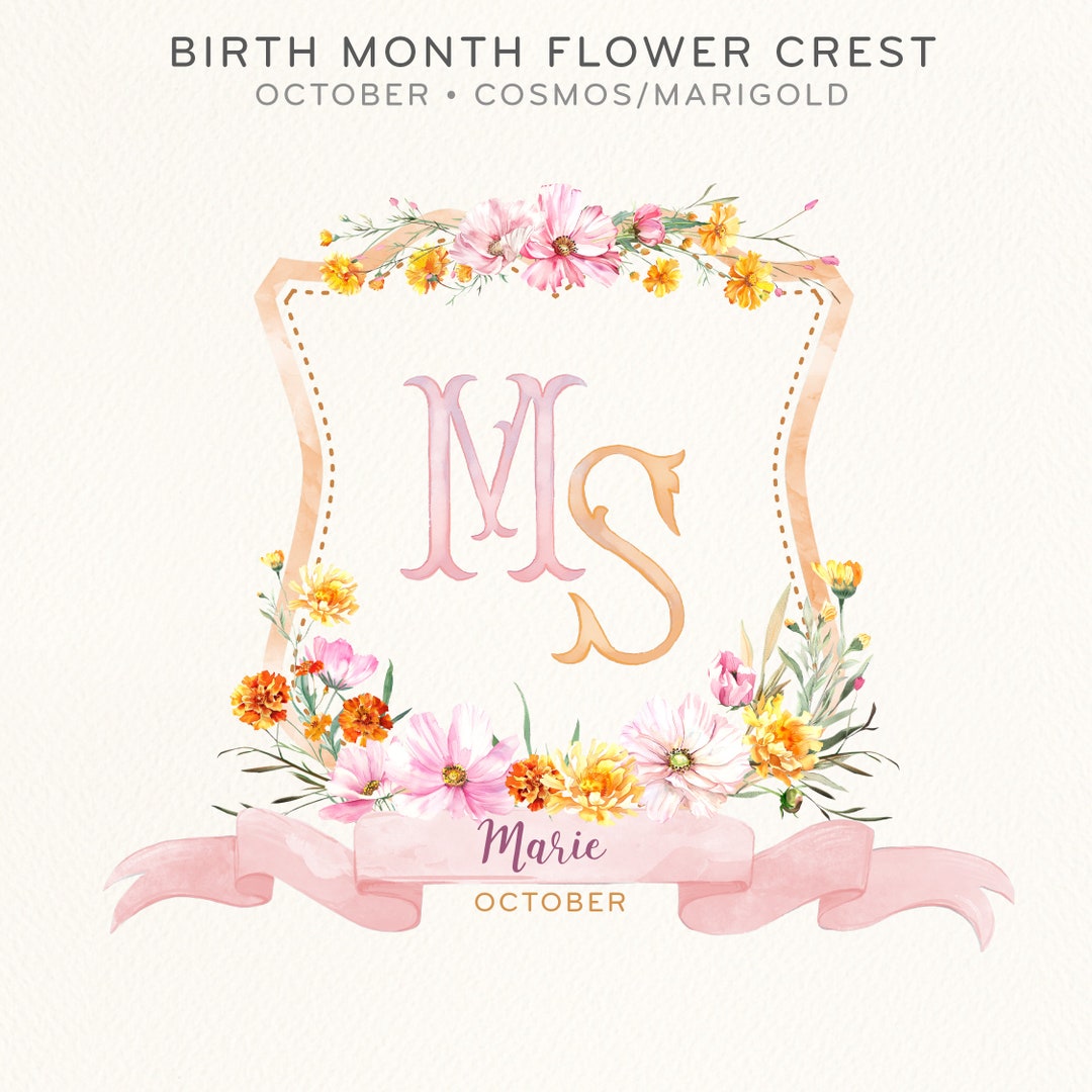 Birth Month Flower Crest Personalized. OCTOBER Monogram Crest Gift ...