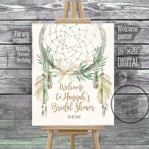 Dreamcatcher Eucalyptus Welcome Sign Guestbook Bohemian Boho Neutral ...