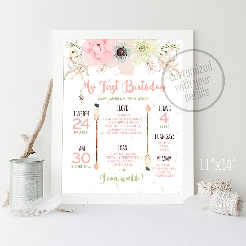 1st Birthday Stats Poster Customized by Me Tribal Boho - Etsy
