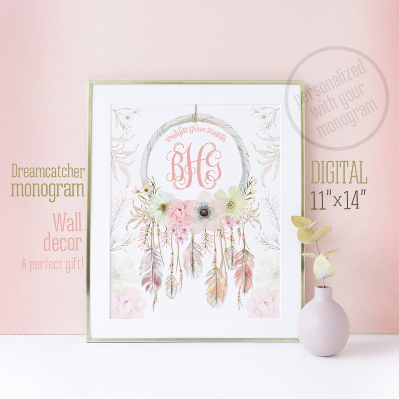 Monogrammed Dreamcatcher Wall Decor Monogram 11x14 First Birthday Boho ...