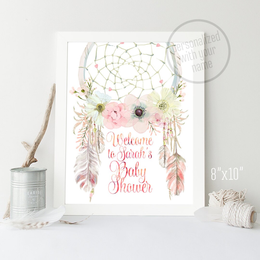 Welcome Sign Dreamcatcher Baby Shower Watercolor Tribal Boho Pastel ...