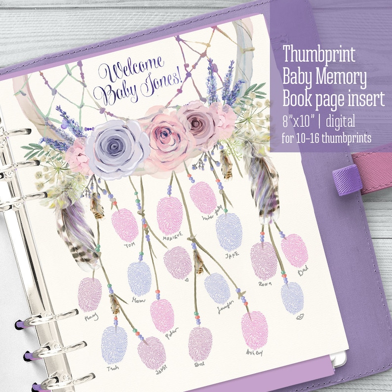Baby Memory Book Page Insert 1st Year Dreamcatcher Thumbprint - Etsy
