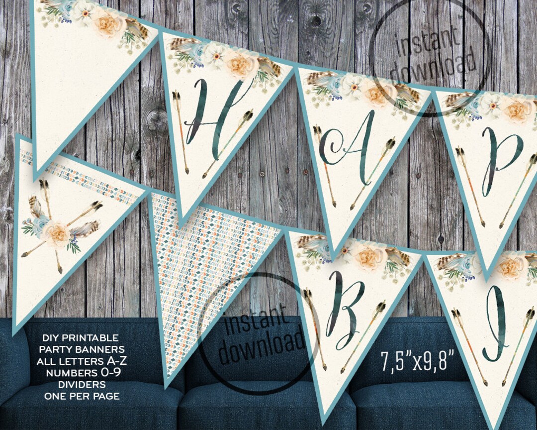Tribal Banner, Complete Alphabet, A–Z, B–day, Shower Birthday Boho ...