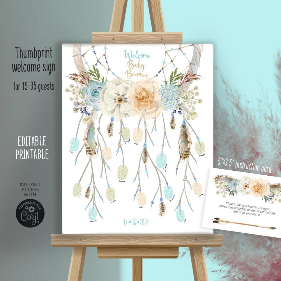 Dreamcatcher Thumbprint Personalized Gift Guestbook Fingerprint Welcome ...