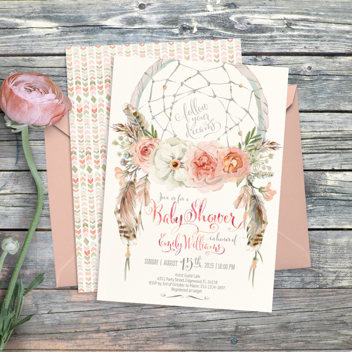Dreamcatcher Boho Baby Shower Invitation. Digital Printable Files ...