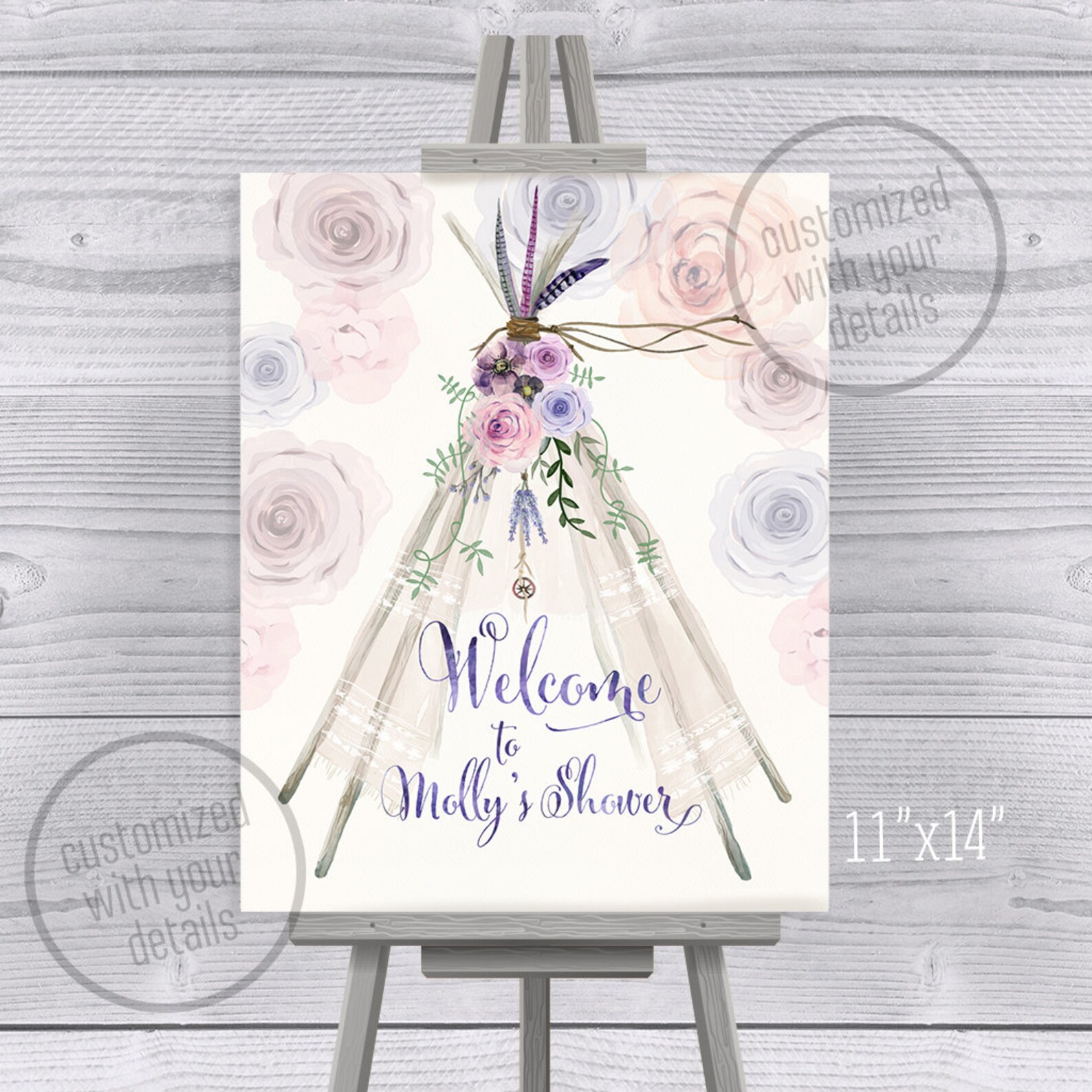 Welcome Sign Tee Pee Boho Baby or Bridal Shower Watercolor - Etsy