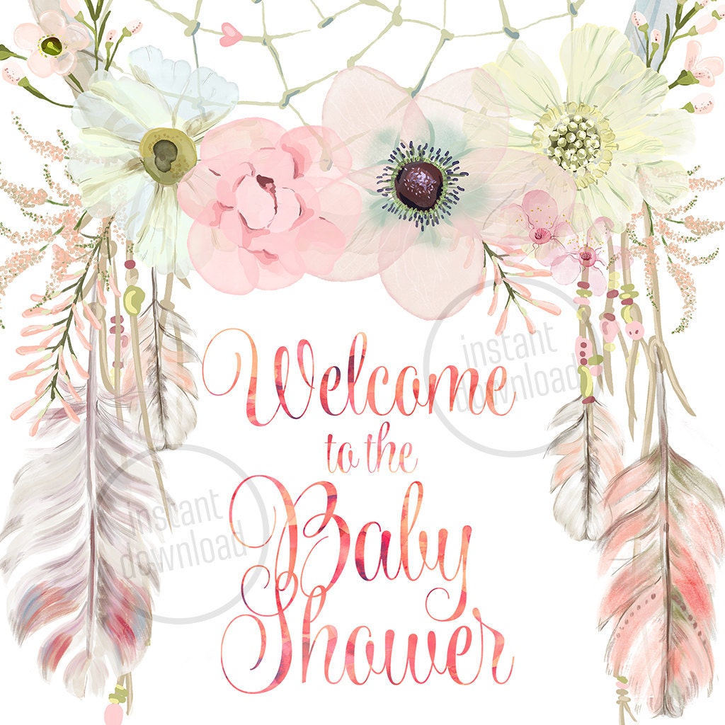 Welcome Sign Dreamcatcher Baby Shower Watercolor Tribal Boho - Etsy