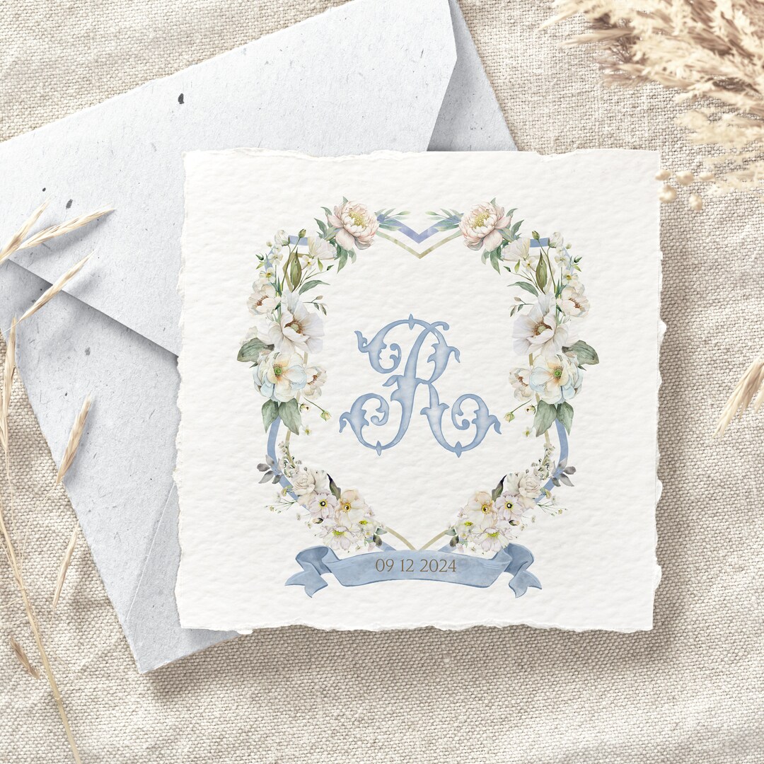 Personalized Nursery Crest. Blue Monogram. Wedding Crest. Blue ONE ...