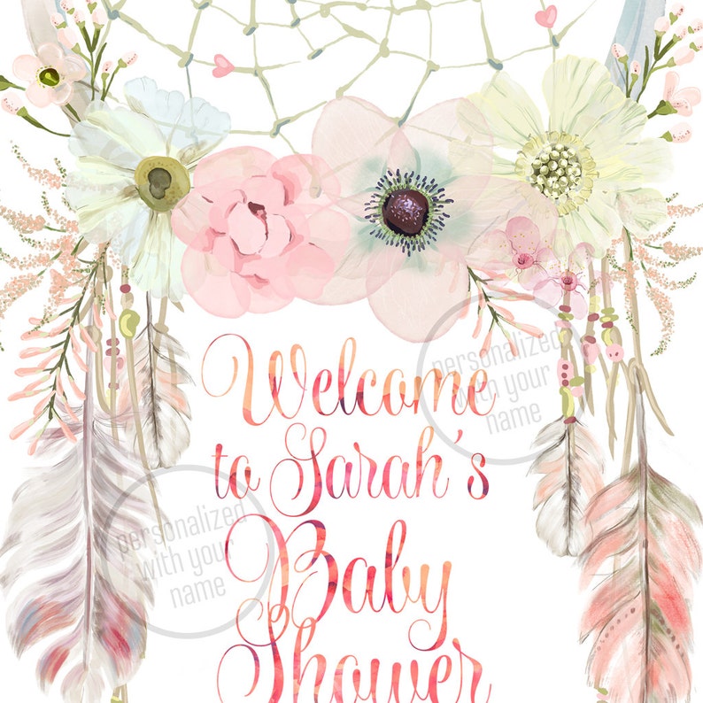 Welcome Sign Dreamcatcher Baby Shower Watercolor Tribal Boho - Etsy