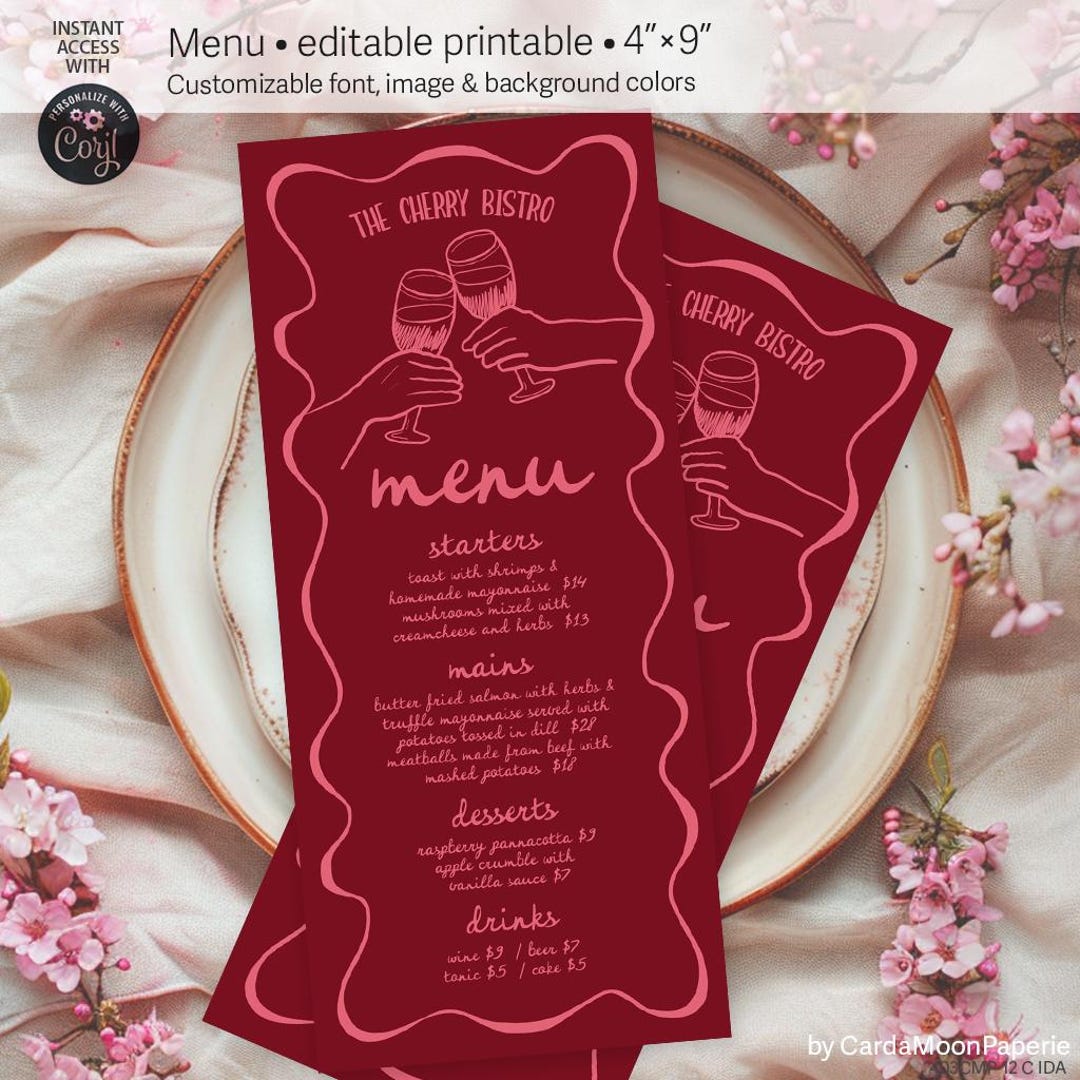Whimsical Menu Card Party Bar Restaurant Daily Bistro Food Handdrawn ...