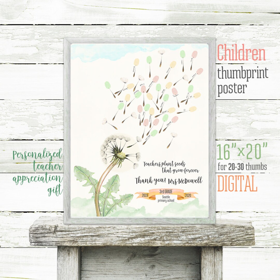 Dandelion Thumbprint, Gift for Teacher, Appreciation, Thank You ...